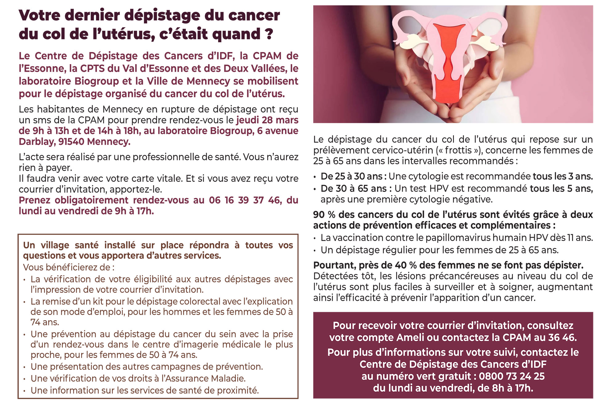 Dépistage du cancer du col de l’utérus - CPTSVE2V